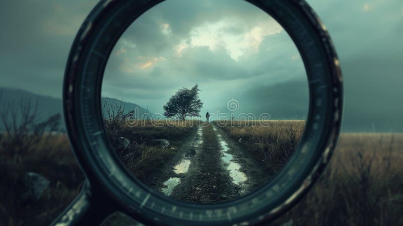 Dramatic Path through Magnifying Lens in Stormy Field Stock Image ...