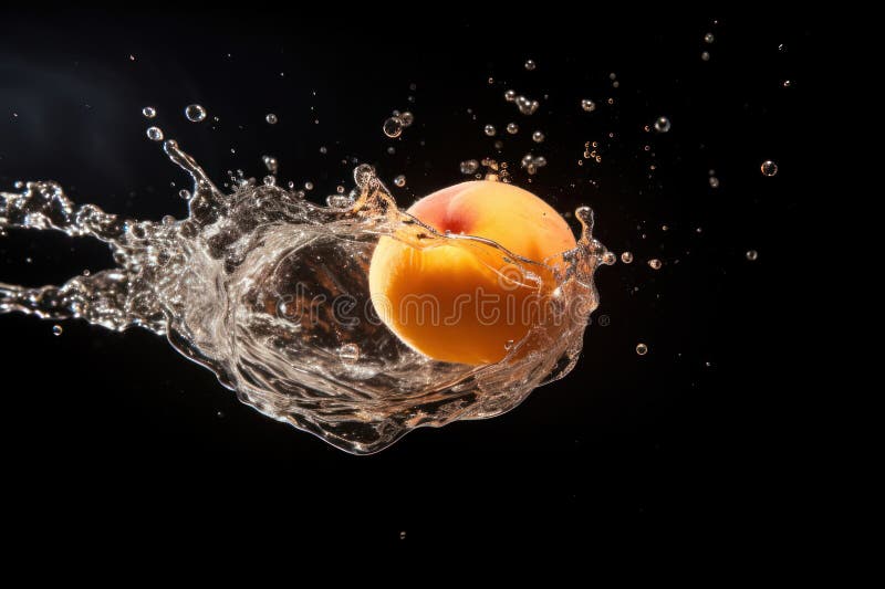 Dramatic Peach Splash: Peach on a Dark Background with Water Splash ...