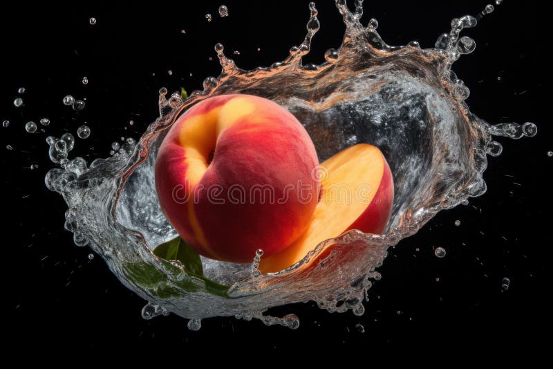 Dramatic Peach Splash: Peach on a Dark Background with Water Splash ...