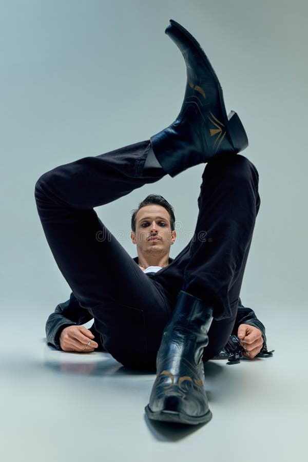 Perspective Capturing Musician Lying Boot Dominating Foreground Stock ...