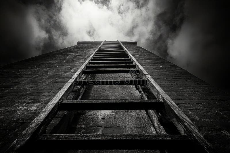 Dramatic Perspective of a Ladder Leading into a Cloudy Sky with a ...