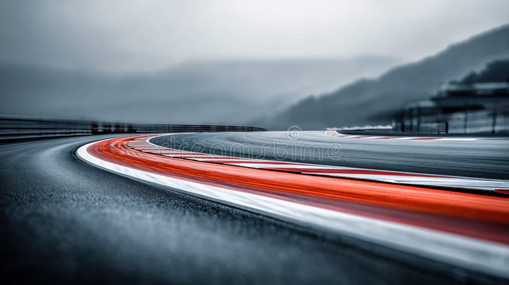 Dramatic Perspective of a Race Track with Its Distinctive Red and White ...
