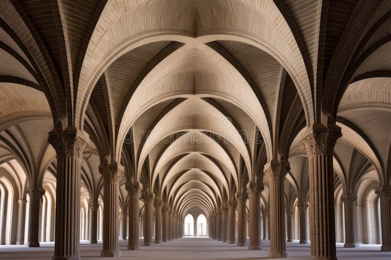 Dramatic Perspective of Ribbed Ceiling Arches Stock Illustration ...