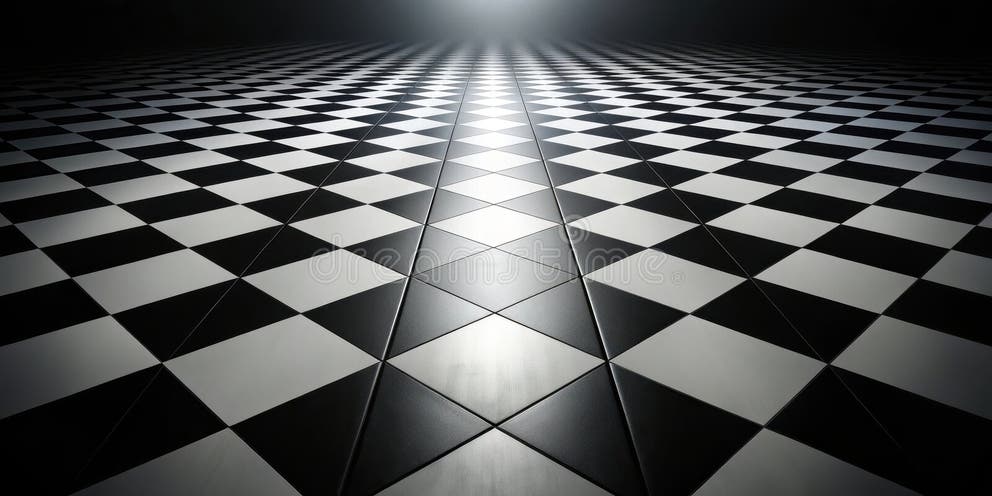 A Dramatic Perspective of a Shiny Black and White Checkerboard Floor ...