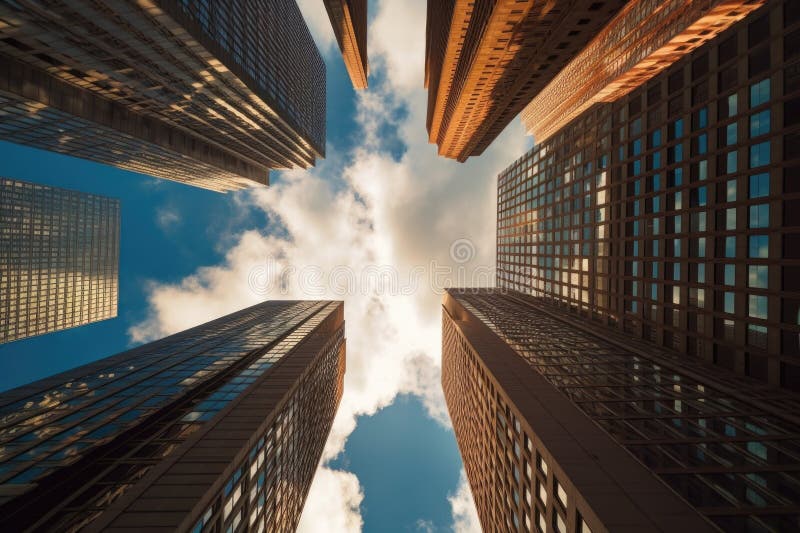 Dramatic Perspective of Skyscrapers Reaching Towards the Sky Stock ...