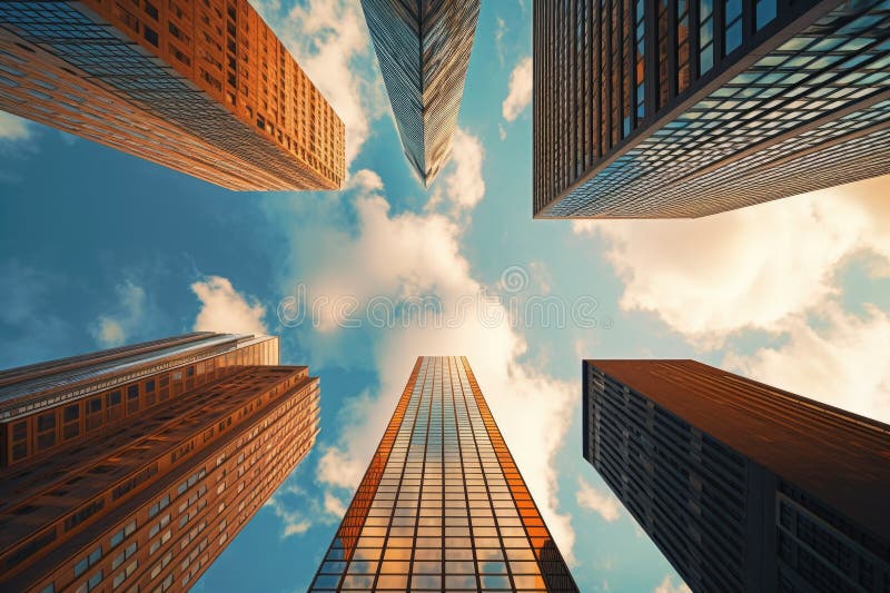 Dramatic Perspective of Skyscrapers Reaching Towards the Sky Stock ...