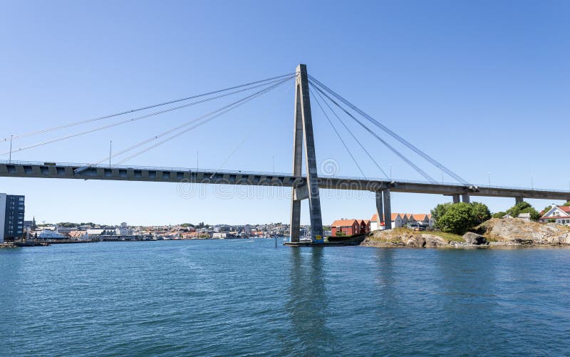 View of a Modern Suspension Bridge from a Ferry, Stavanger, Norway ...