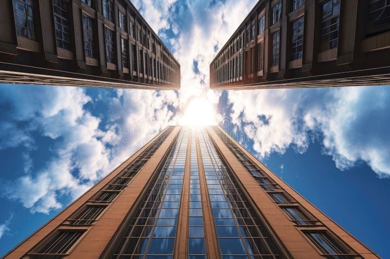 Dramatic Perspective of a Towering Urban Skyscraper Stock Illustration ...