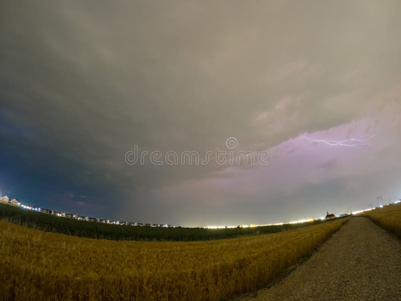 Dramatic Phenomenon of Nature with Lightning Falling from the Sky on ...