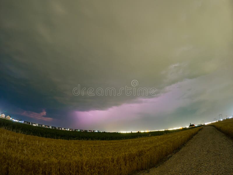 Dramatic Phenomenon of Nature with Lightning Falling from the Sky on ...