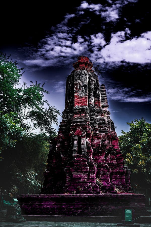 Dramatic Photo of an Ancient Brick Temple with a Dark Sky Background in ...