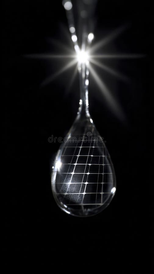 Dramatic Photo of Solar Panel Reflection Inside Water Droplet, Black ...