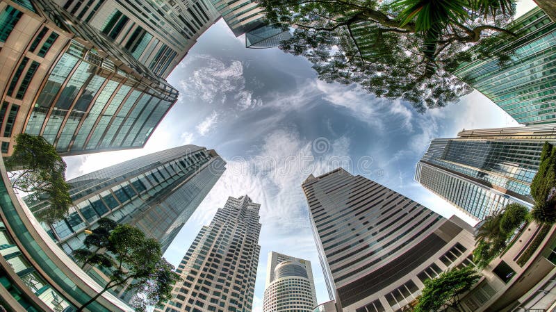 Skyward Bound: Skyscrapers through a Fish-Eye Lens Stock Image - Image ...