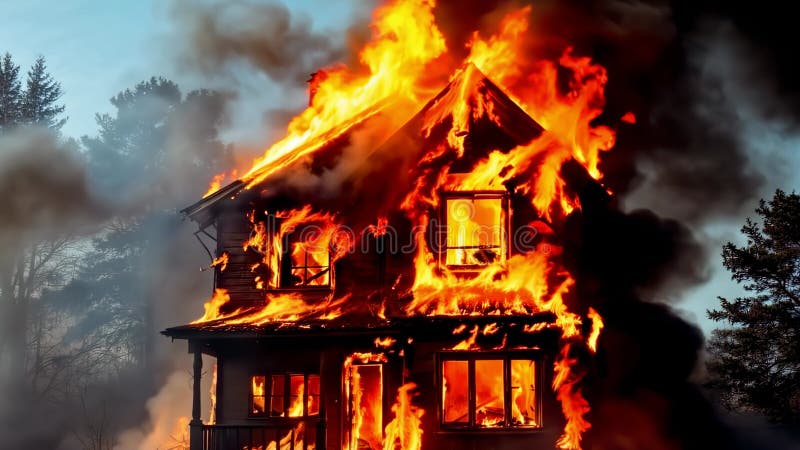 Burning House in a Dramatic Fire Scene with Dark Smoke Stock Video ...