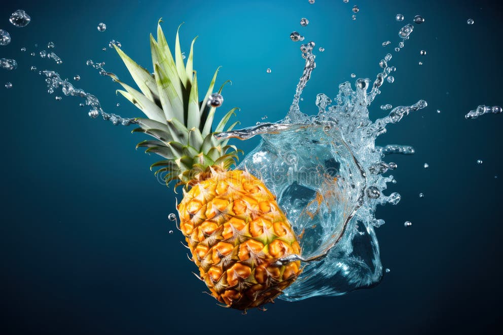 Dramatic Pineapple Splash: Pineapple on a Dark Background with Water ...