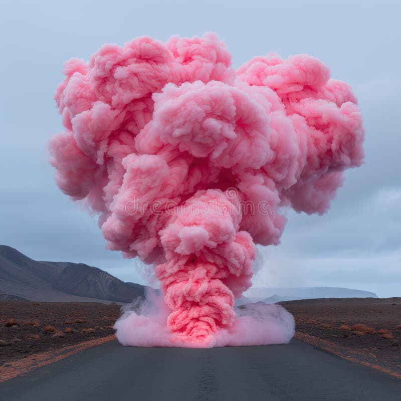 Dramatic Pink Smoke Explosion in Desert Landscape Stock Illustration ...