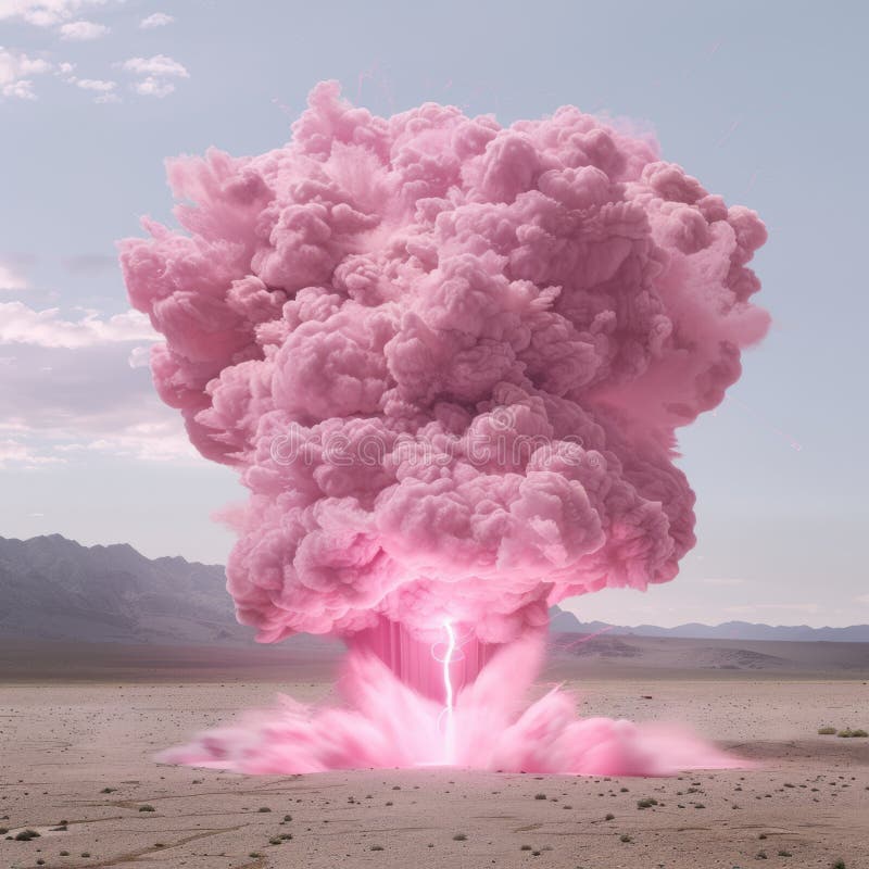 Dramatic Pink Smoke Explosion in Desert Landscape Stock Illustration ...