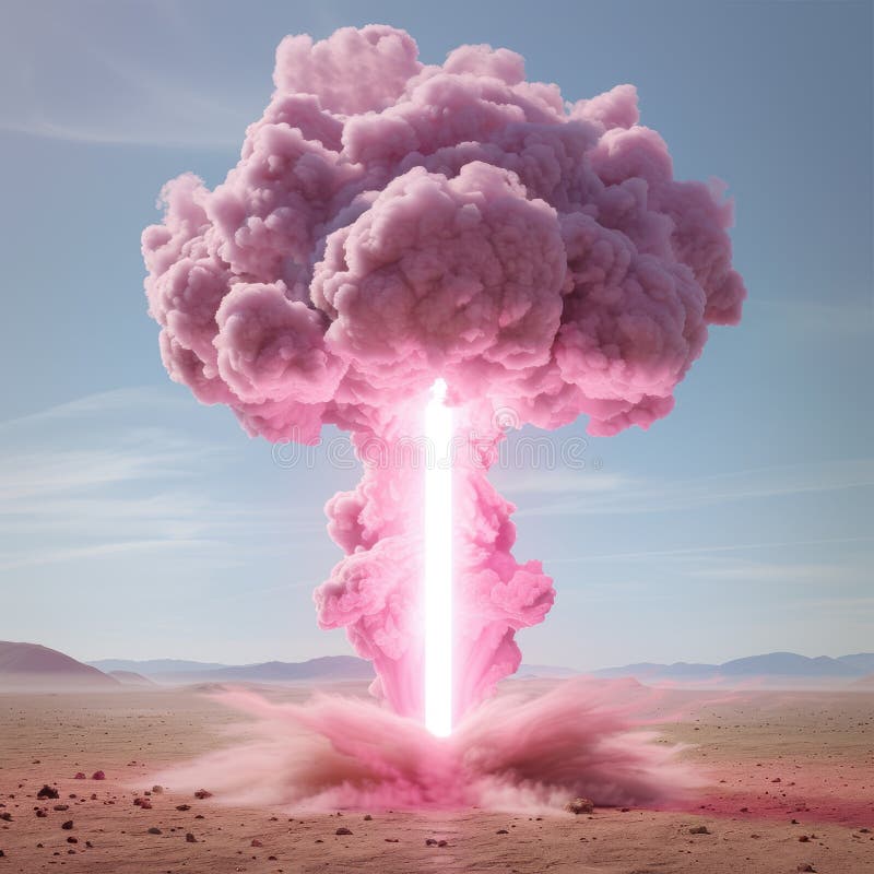 Dramatic Pink Smoke Explosion in Desert Landscape Stock Illustration ...