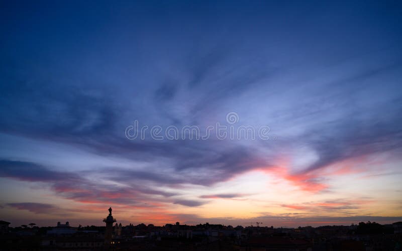 Dramatic Pinkish-blue Sunset Over the City Stock Photo - Image of soft ...