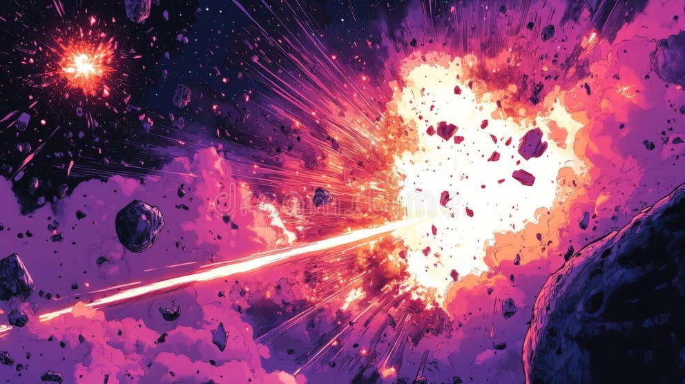 Dramatic Pixel Art Explosion with Fiery Light and Celestial Objects in ...