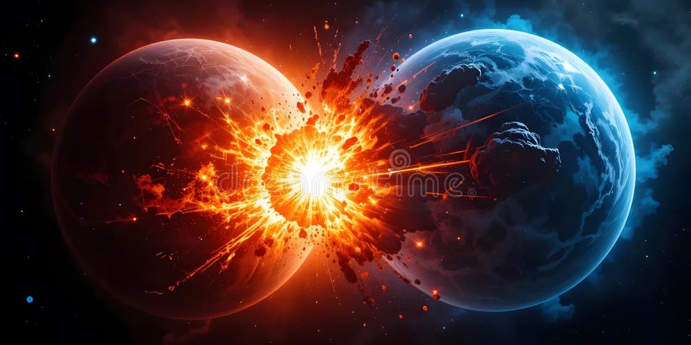 Dramatic Planetary Collision Illustration with Bright Energy and Cosmic ...