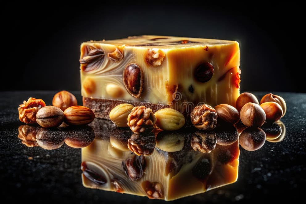 A Dramatic Play of Light and Shadow Soap and Nut Mixture on a Black ...