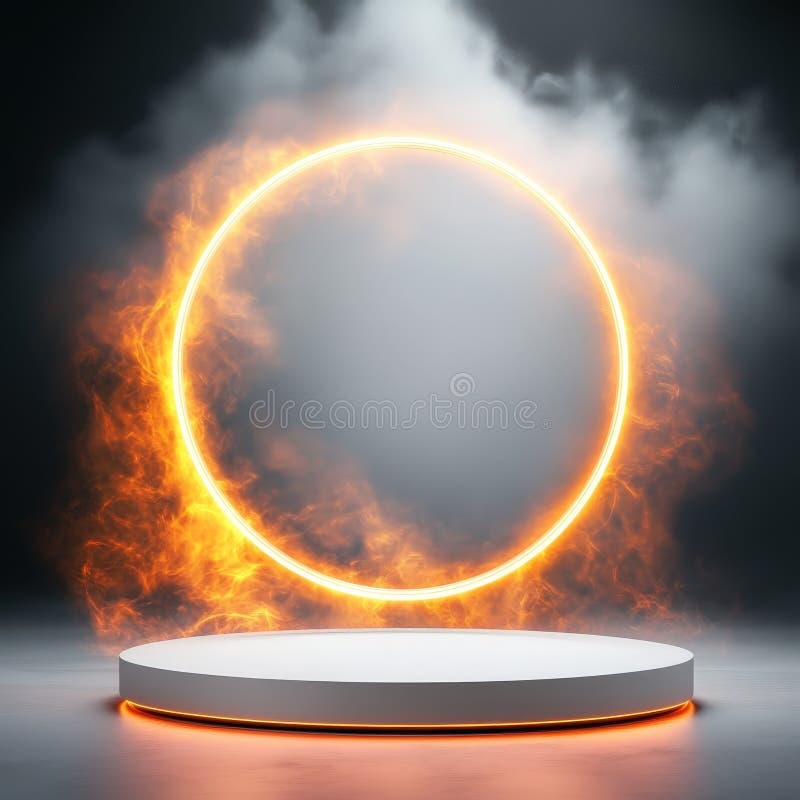Dramatic Podium with Fire and Neon Ring Stock Illustration ...