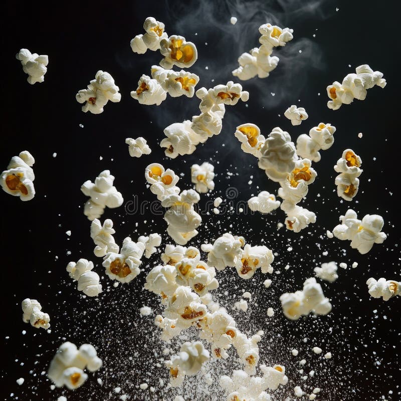 Dramatic Popcorn Explosion in Mid-Air Against Dark Background Stock ...
