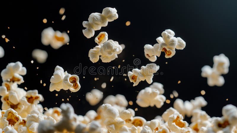 Dramatic Popcorn Explosion in Mid-Air Against Dark Background Stock ...