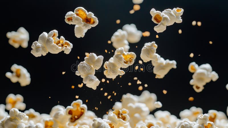 Dramatic Popcorn Explosion in Mid-Air Against Dark Background Stock ...