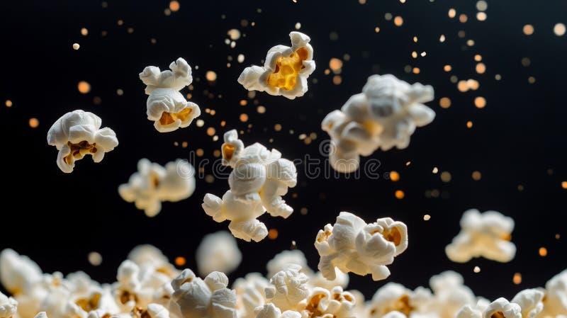 Dramatic Popcorn Explosion in Mid-Air Against Dark Background Stock ...