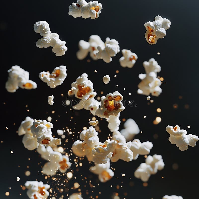 Dramatic Popcorn Explosion in Mid-Air Against Dark Background Stock ...