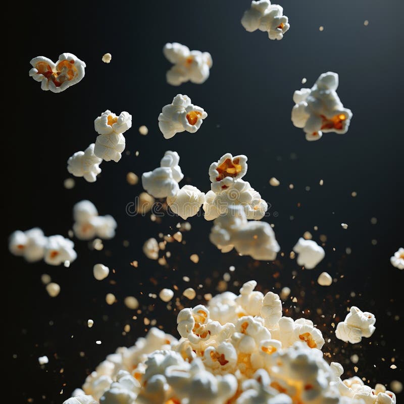 Dramatic Popcorn Explosion in Mid-Air Against Dark Background Stock ...