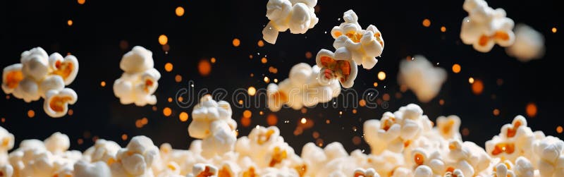 Dramatic Popcorn Explosion in Mid-Air Against Dark Background Stock ...