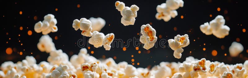 Dramatic Popcorn Explosion in Mid-Air Against Dark Background Stock ...