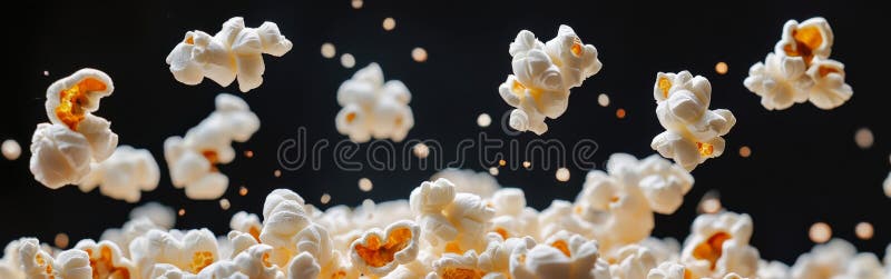 Dramatic Popcorn Explosion in Mid-Air Against Dark Background Stock ...