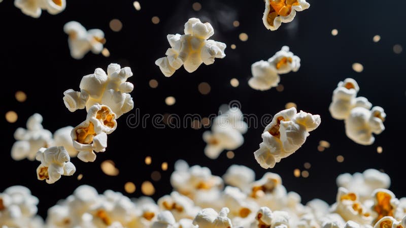 Dramatic Popcorn Explosion in Mid-Air Against Dark Background Stock ...