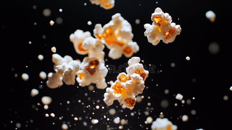 Dramatic Popcorn Explosion in Mid-Air Against Dark Background Stock ...
