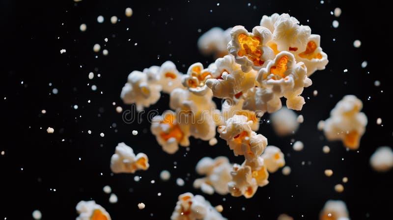 Dramatic Popcorn Explosion in Mid-Air Against Dark Background Stock ...