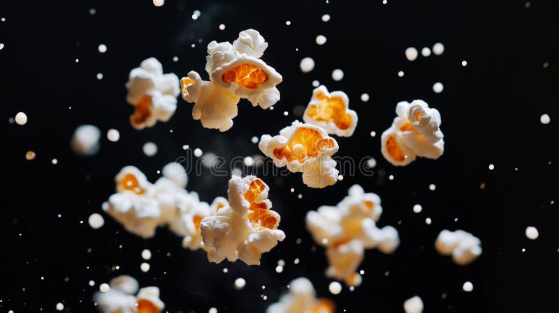 Dramatic Popcorn Explosion in Mid-Air Against Dark Background Stock ...