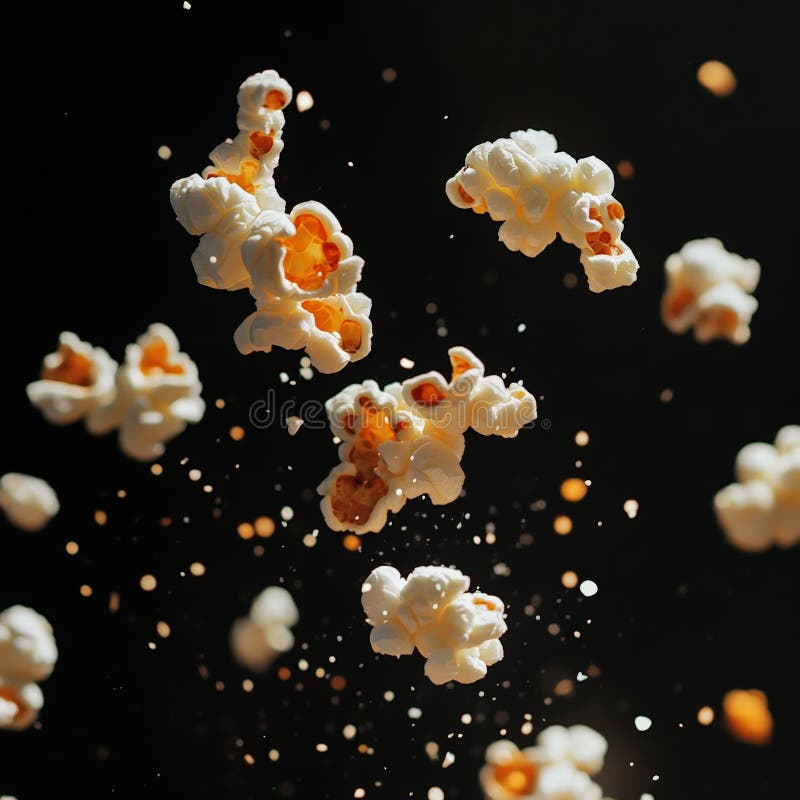 Dramatic Popcorn Explosion in Mid-Air Against Dark Background Stock ...