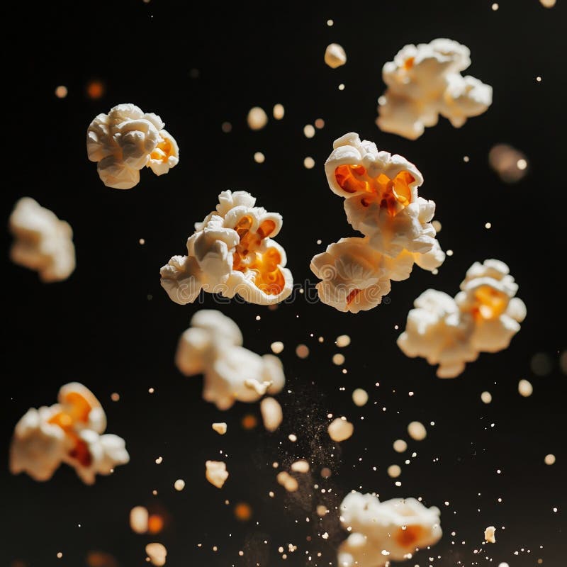 Dramatic Popcorn Explosion in Mid-Air Against Dark Background Stock ...