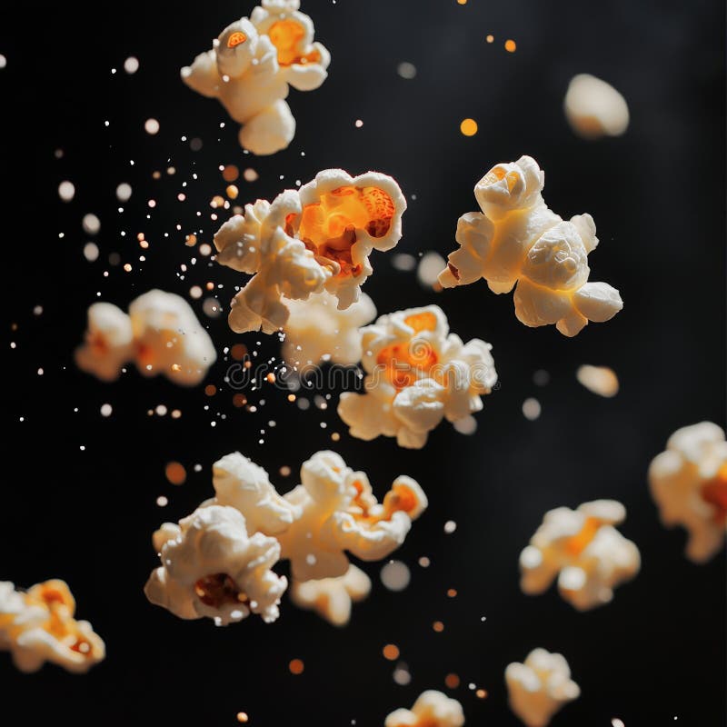 Dramatic Popcorn Explosion in Mid-Air Against Dark Background Stock ...