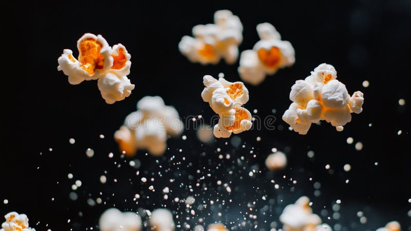 Dramatic Popcorn Explosion in Mid-Air Against Dark Background Stock ...