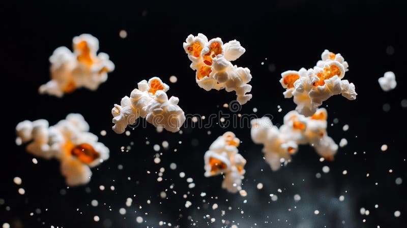 Dramatic Popcorn Explosion in Mid-Air Against Dark Background Stock ...