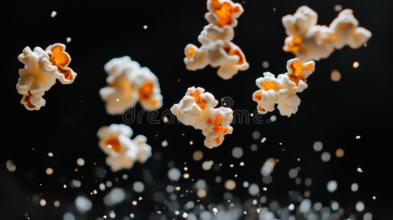 Dramatic Popcorn Explosion in Mid-Air Against Dark Background Stock ...