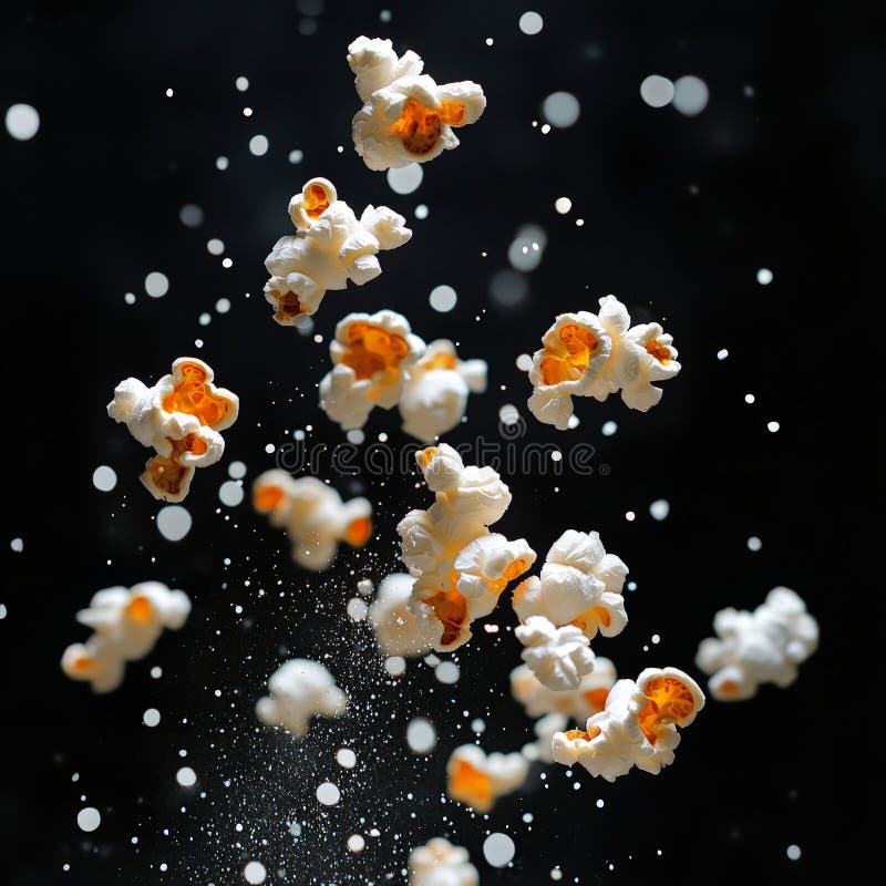 Dramatic Popcorn Explosion in Mid-Air Against Dark Background Stock ...