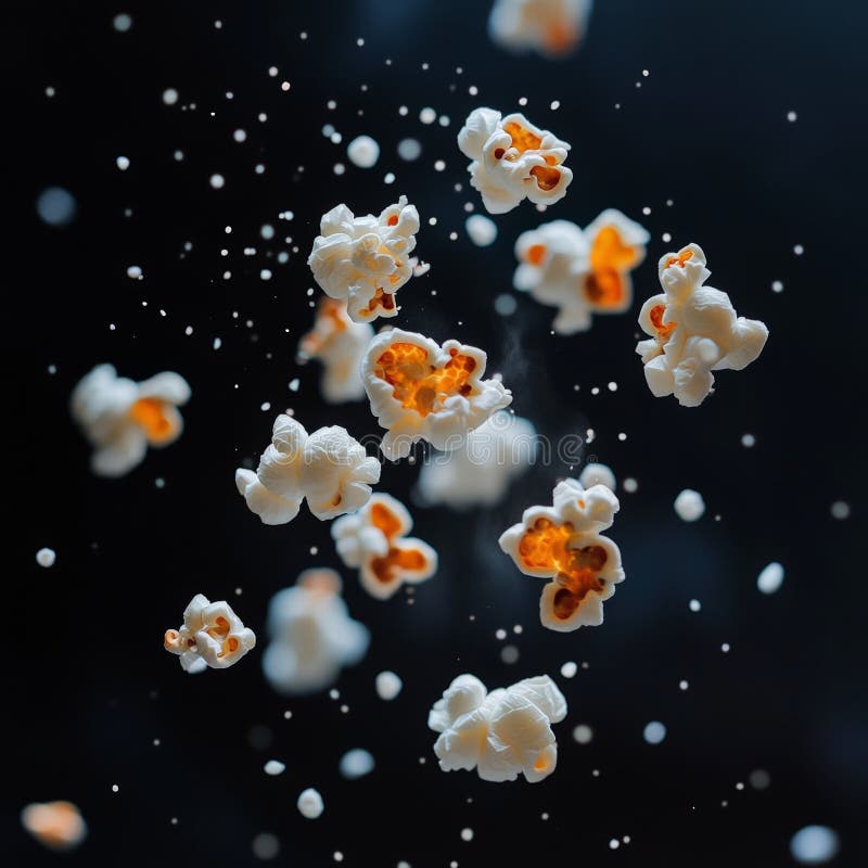 Dramatic Popcorn Explosion in Mid-Air Against Dark Background Stock ...