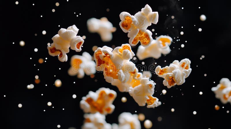 Dramatic Popcorn Explosion in Mid-Air Against Dark Background Stock ...