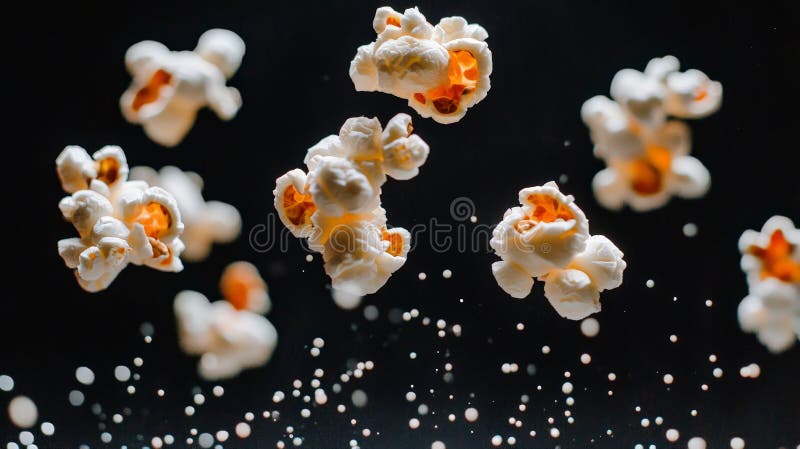 Dramatic Popcorn Explosion in Mid-Air Against Dark Background Stock ...